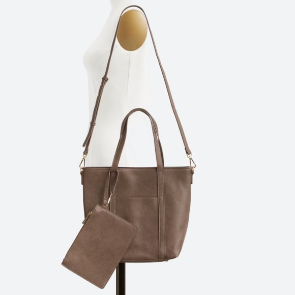 Malibu Sky | Bags | Nwot Faux Leather Malibu Skye Geraldine Tote Taupe ...